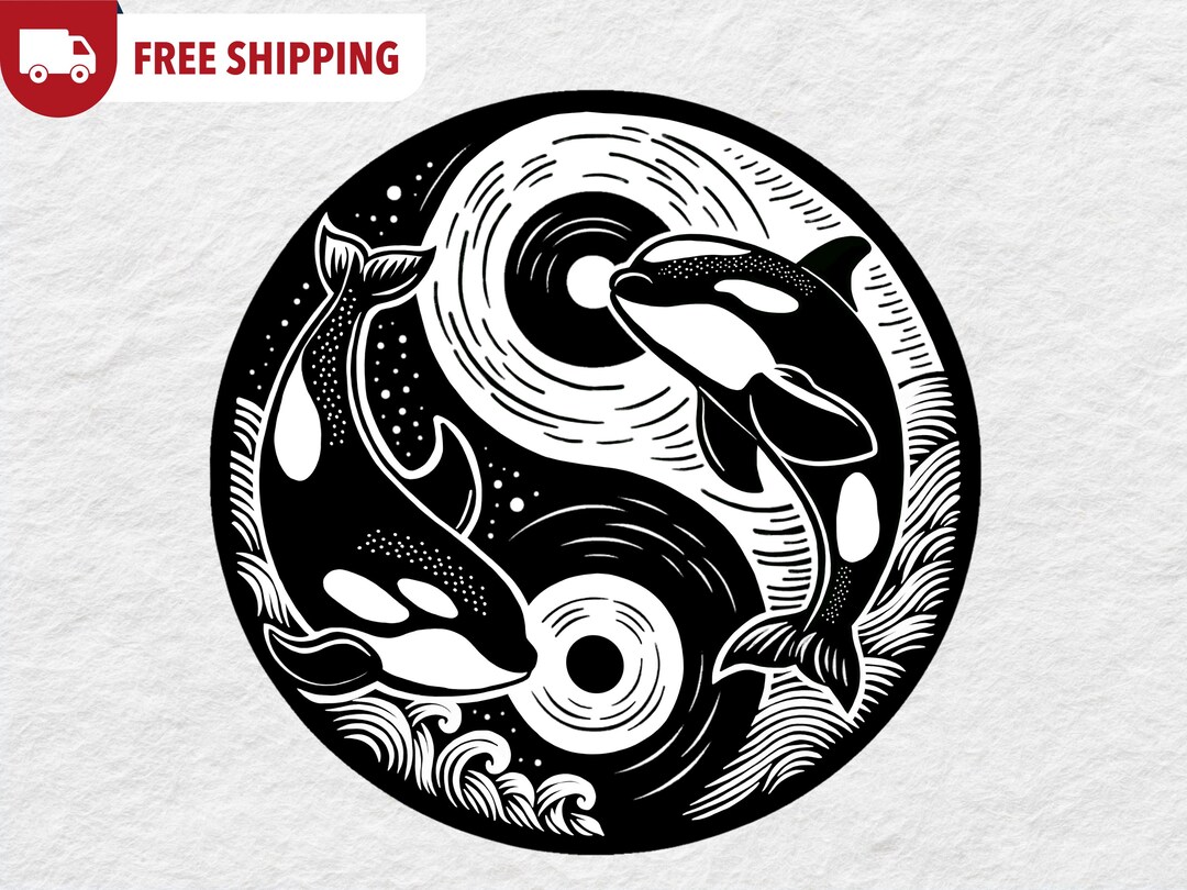 Yin Yang Orca Whale Sticker - Southwestern Art -woodcut Design, Gift ...
