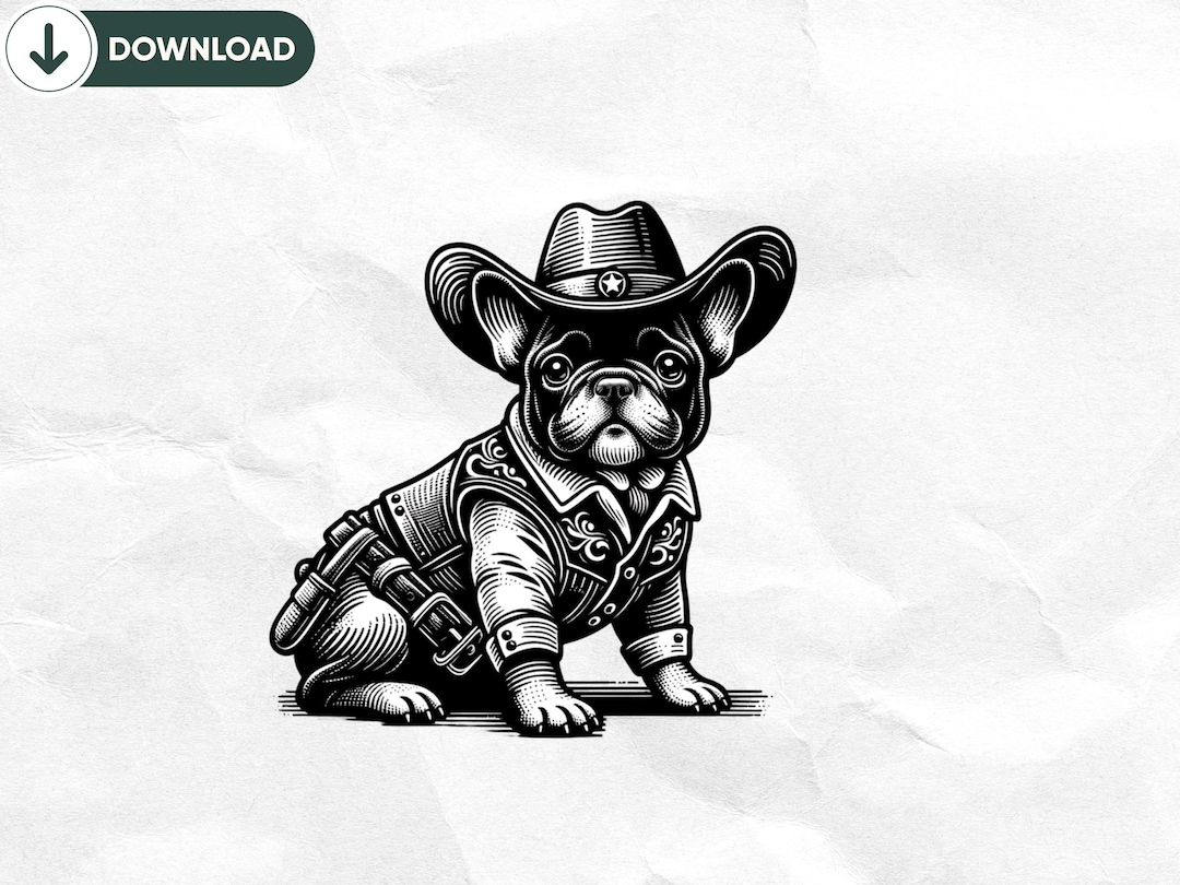 Retro Western Cowboy French Bulldog Print - Digital Download, Wild West ...