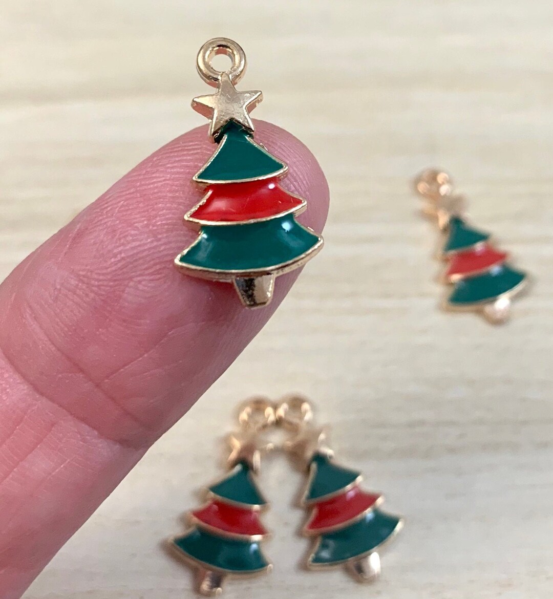 Enamel Christmas Charms, Christmas Tree Charms, Green and Red Tree ...