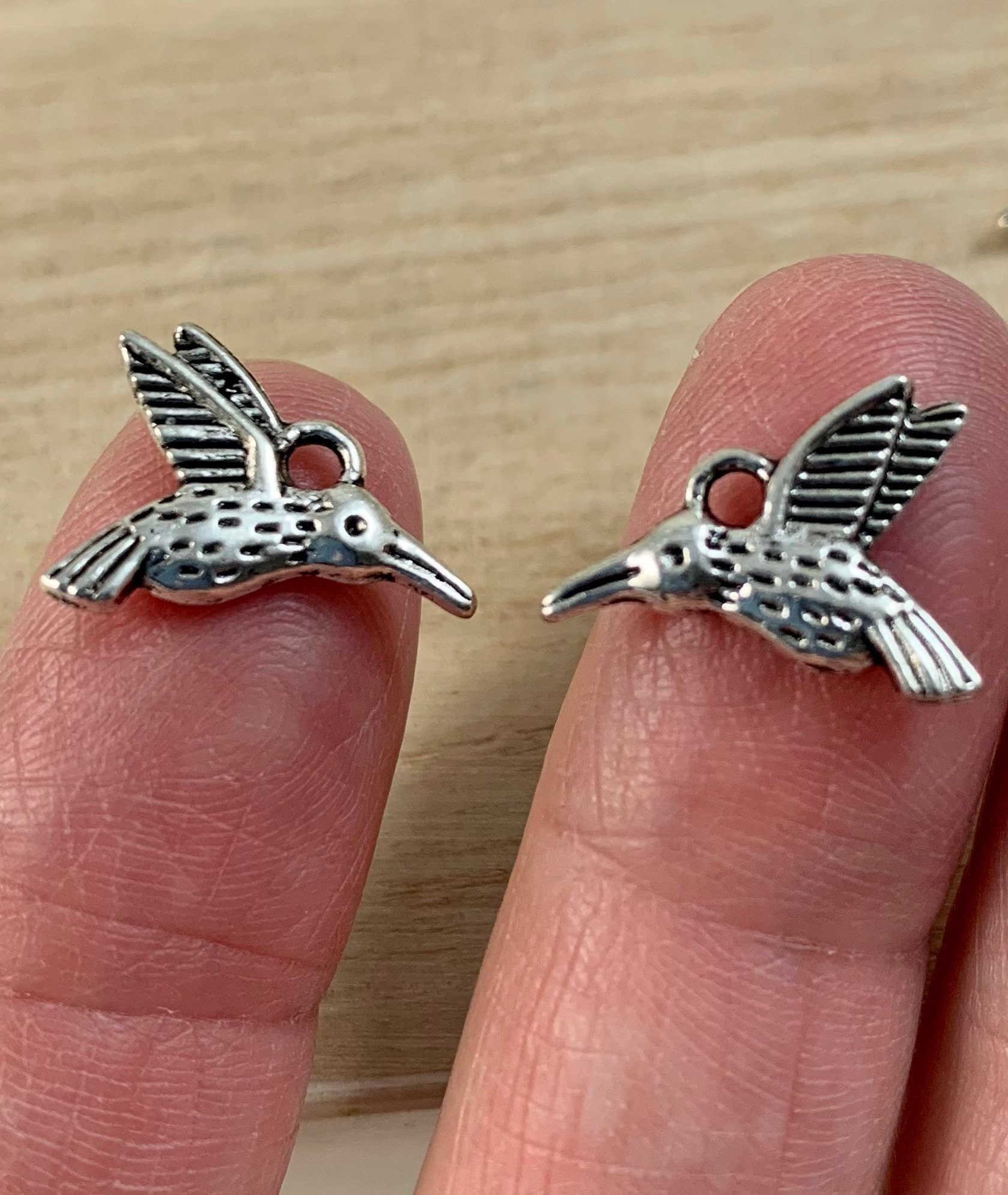 Hummingbird Charms 2 Sided Antiqued Silver Bird Charms Qty - Etsy