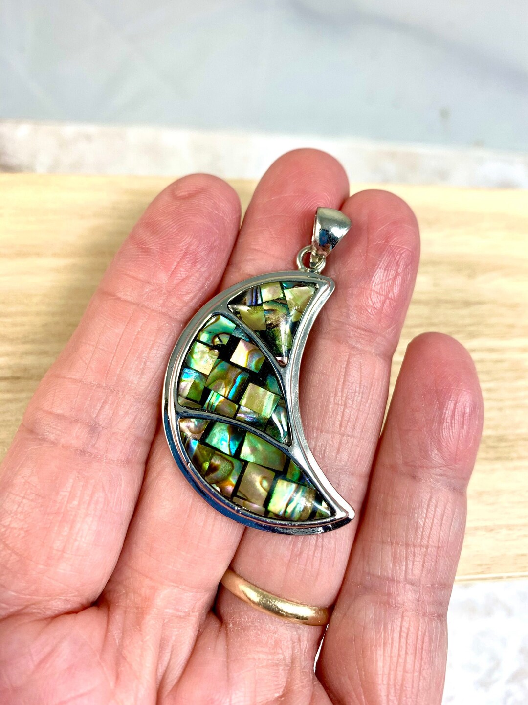Abalone Moon, Half Moon Pendant, Shell Moon, Abalone Shell Pendant, for ...