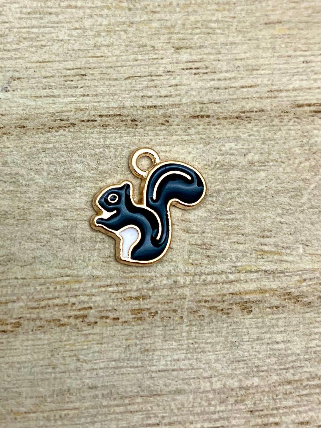 Enamel Squirrel Charms, Gold-tone, Black and White Squirrel Charms ...