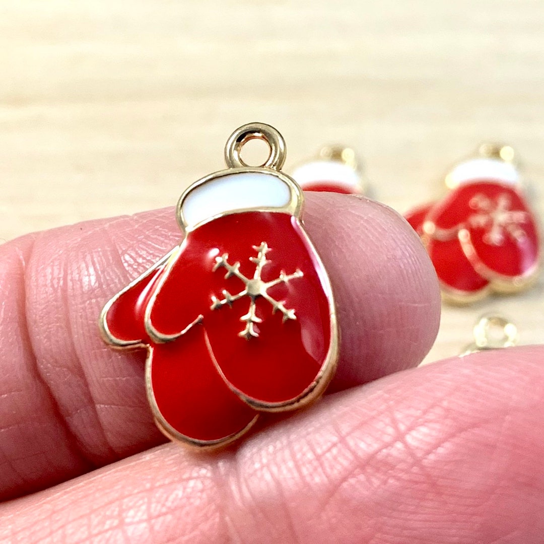 Red Christmas Mitten Charms, Gold Tone Enamel, Choose 10 or 20 Pieces ...