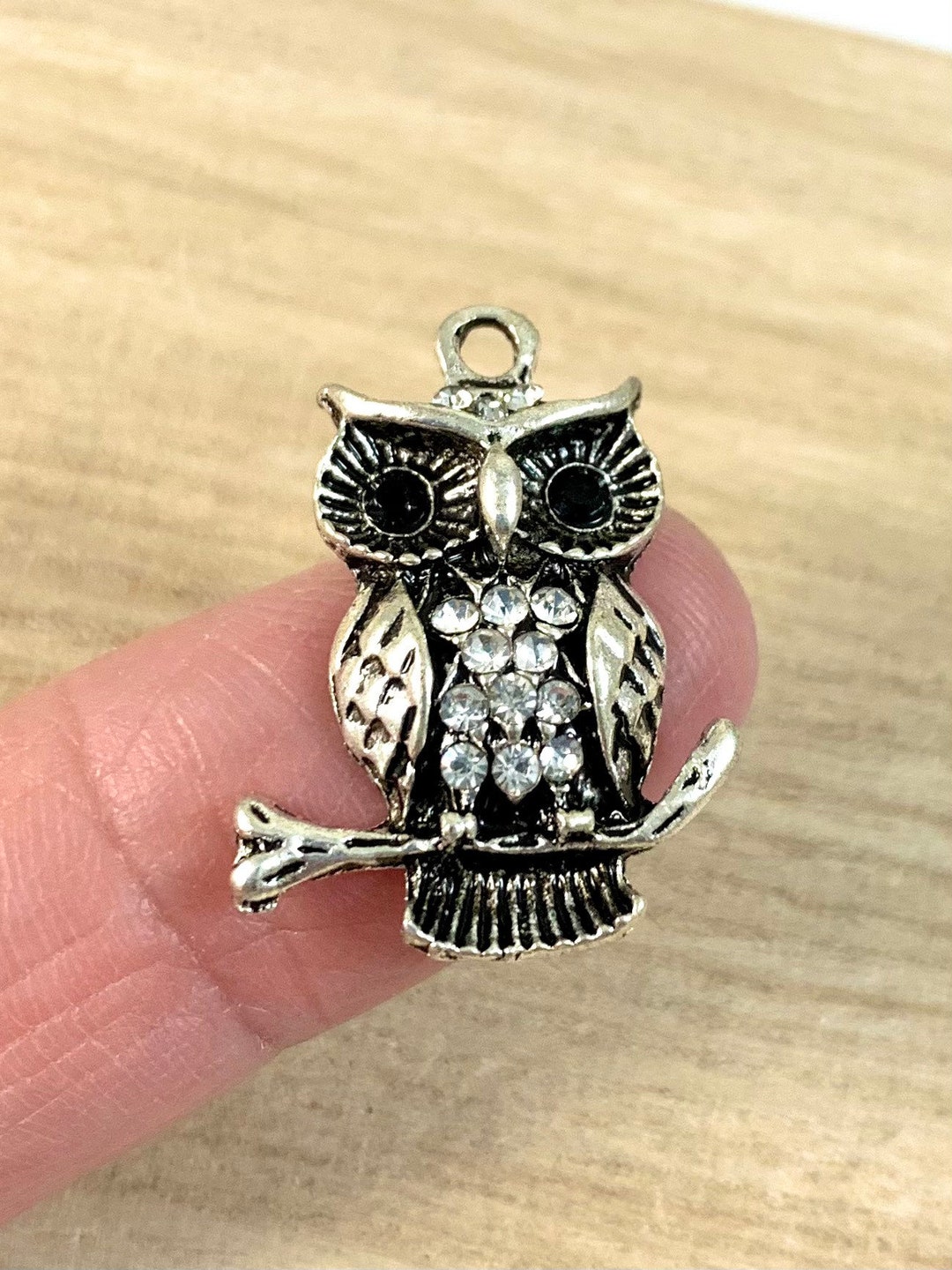 Antiqued Silver Owl Charm Pendants, Rhinestone Owls, Sparkly Owls ...