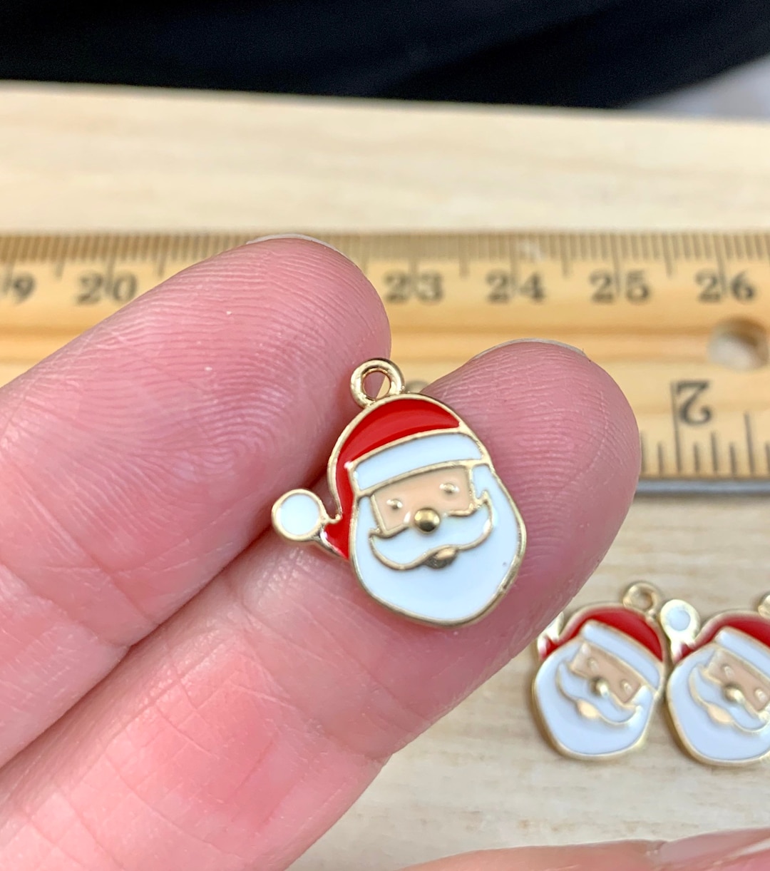 Gold Santa Charms, Santa Face Charms, Enamel Christmas Charms, Santa ...