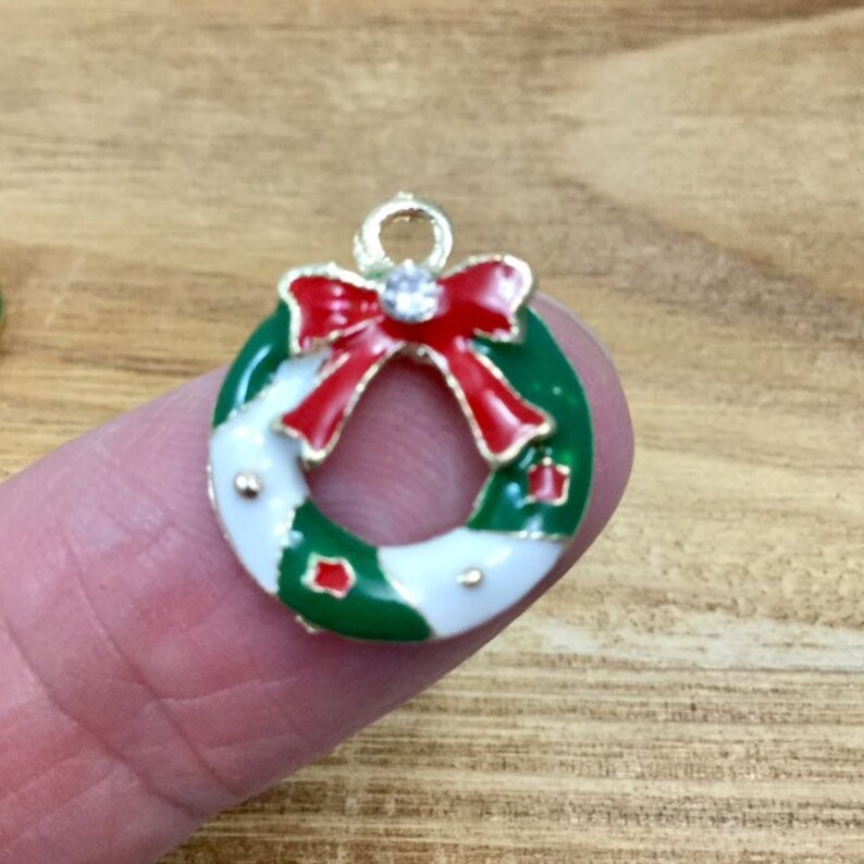 Christmas Wreath Charms Christmas Charms Gold Tone Enamel - Etsy