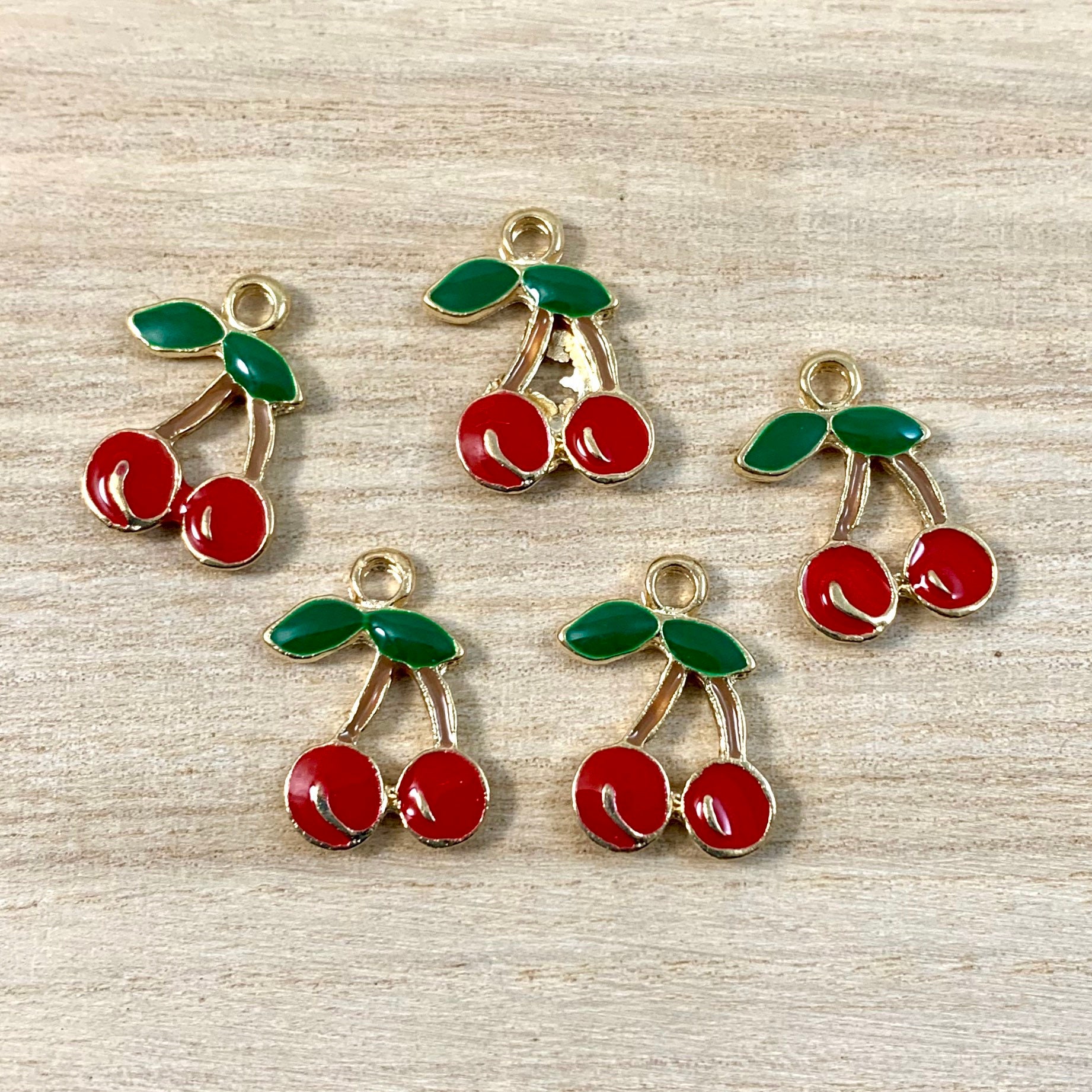 Cherry Charms Cherries Gold Tone Enamel Charms Fruit - Etsy