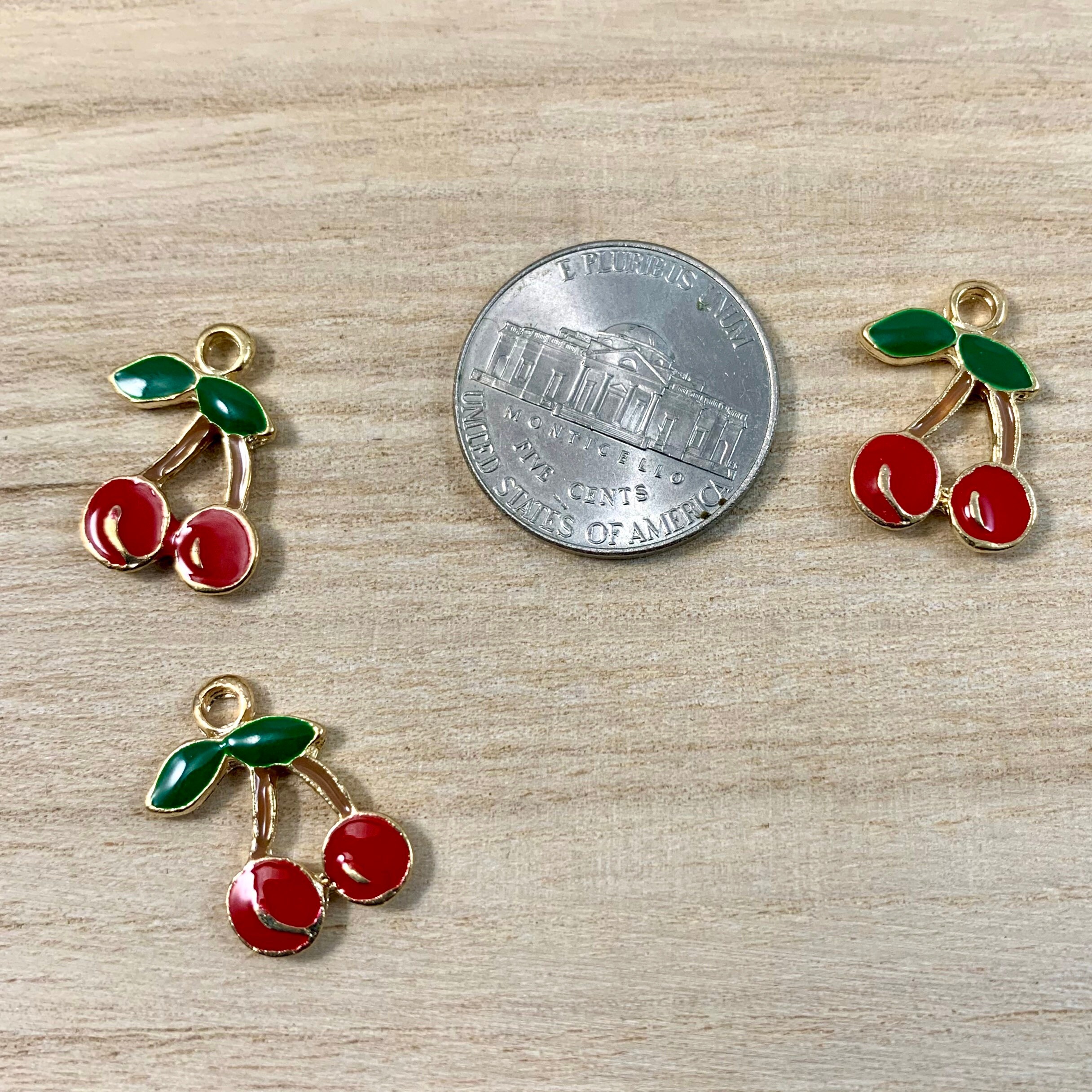 Cherry Charms Cherries Gold Tone Enamel Charms Fruit - Etsy