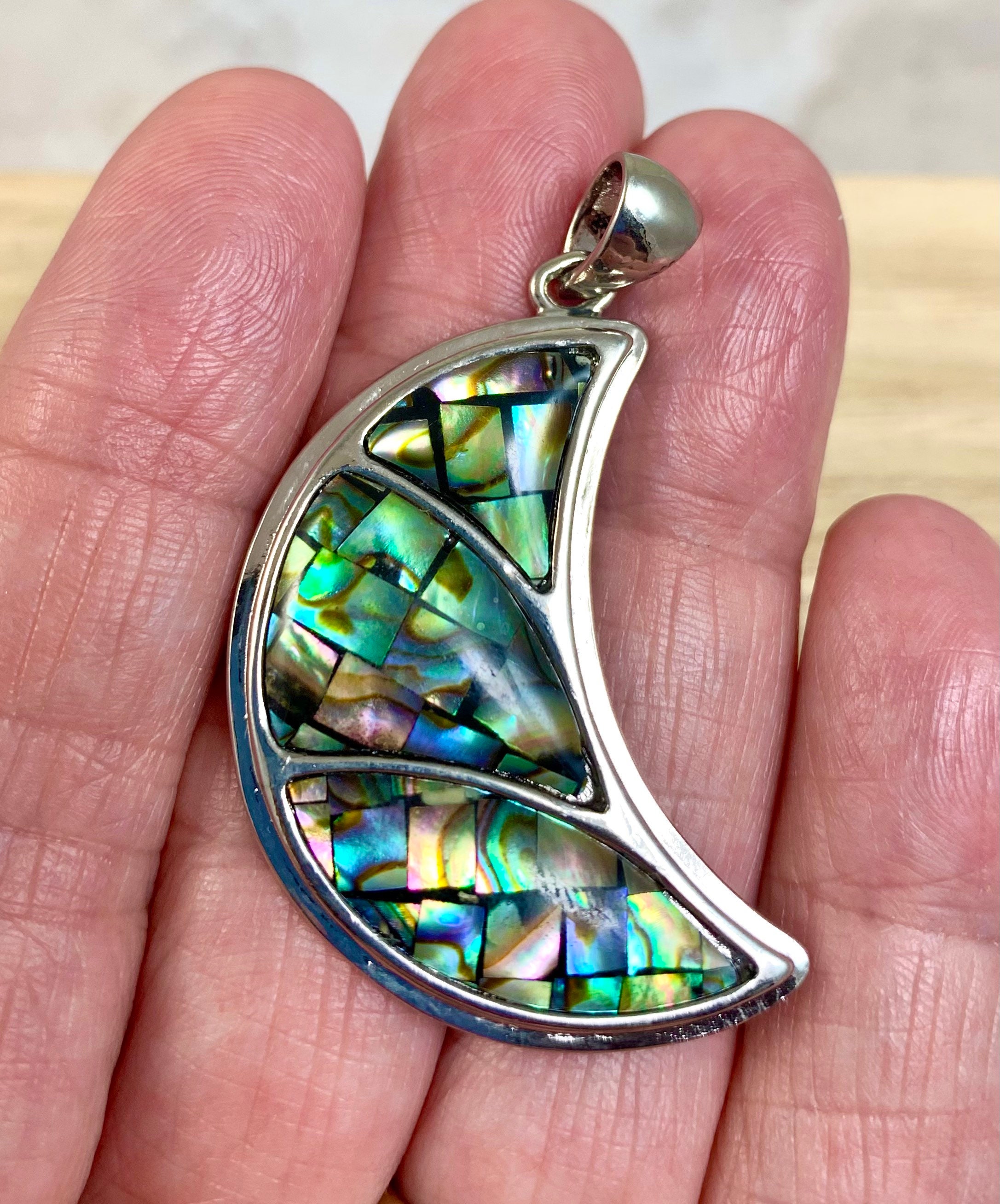 Abalone Moon Half Moon Pendant Shell Moon Abalone Shell - Etsy
