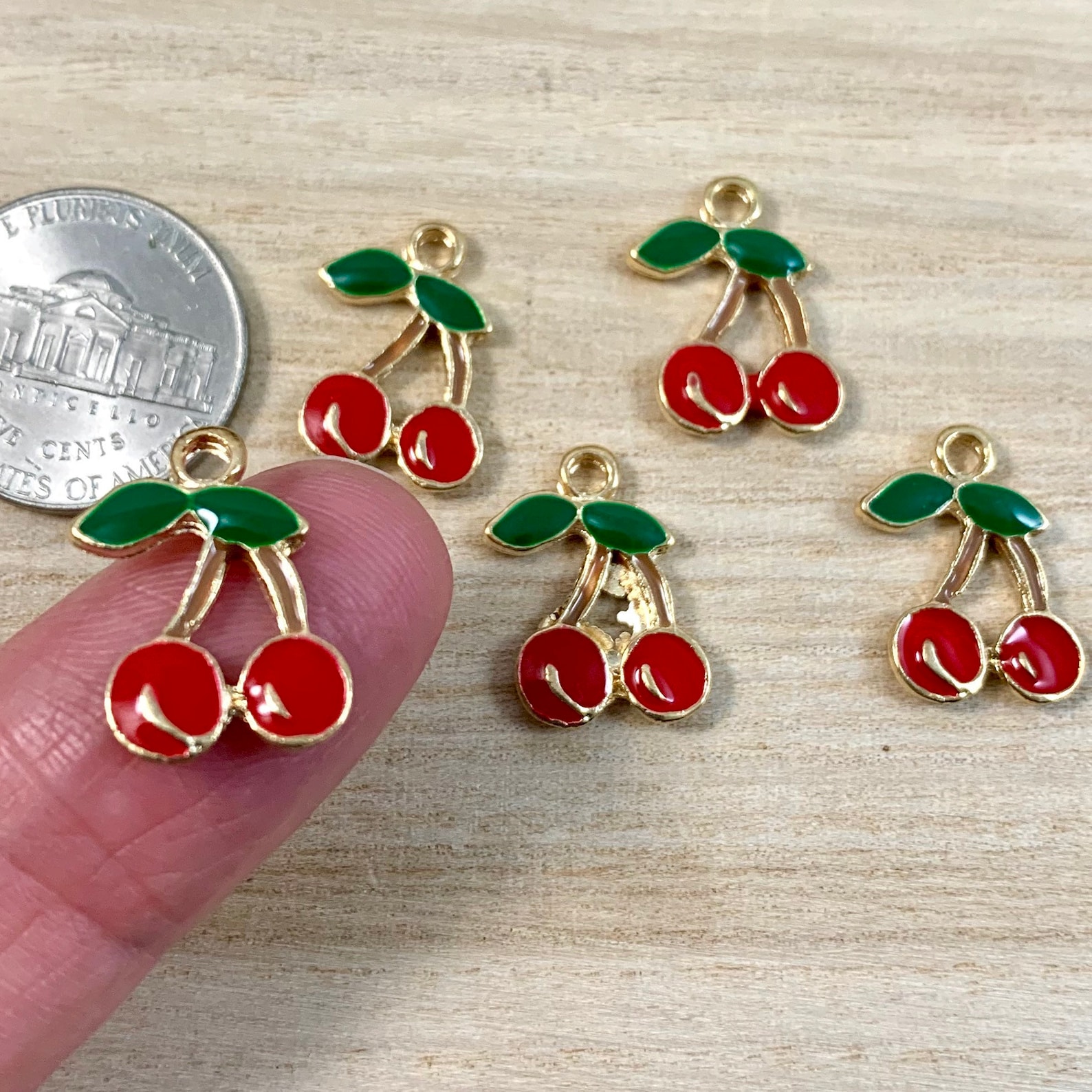 Gold Cherry Charms Cherries Charms Enamel Charms Qty 5 - Etsy