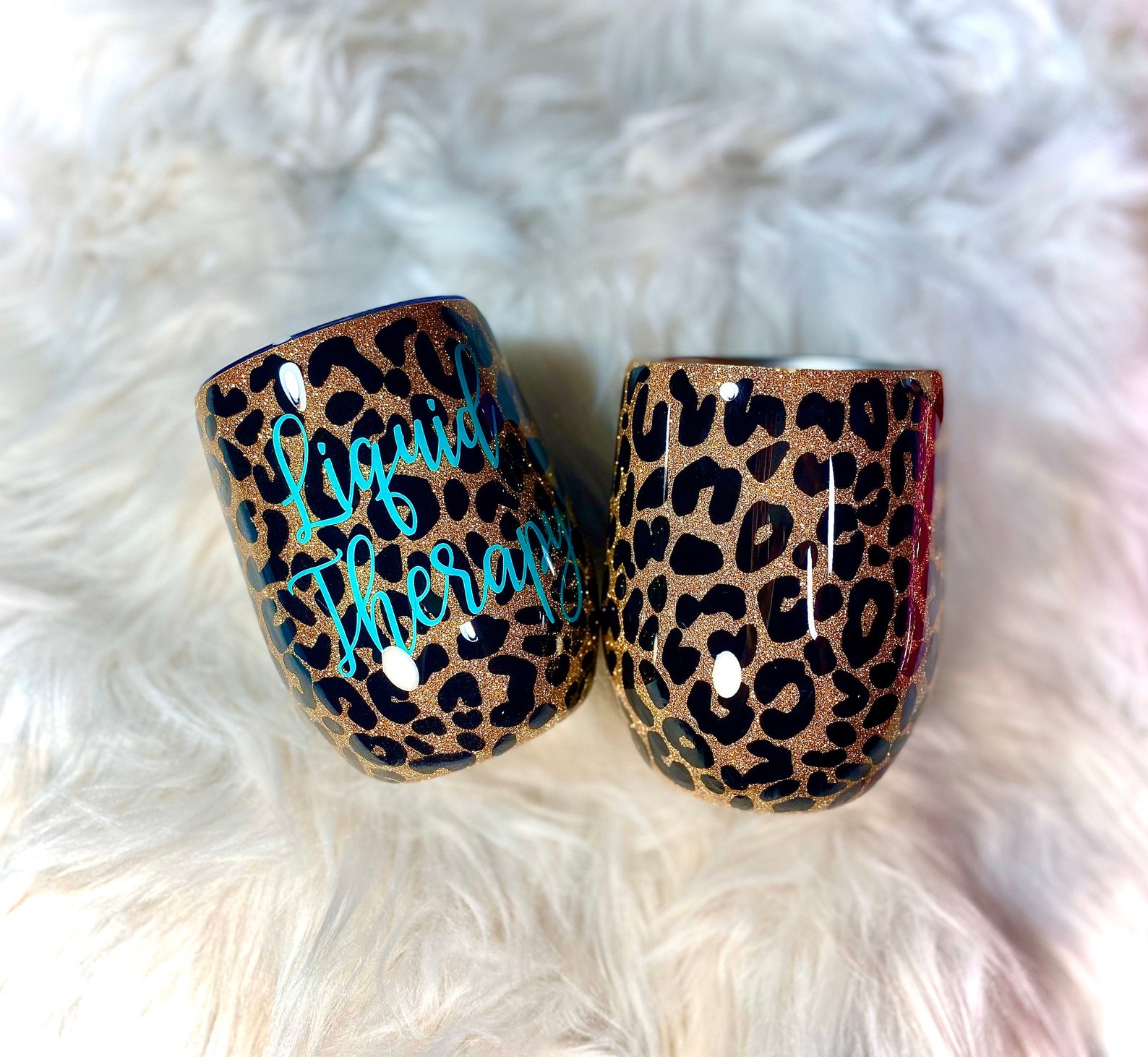 Cheetah Print Wine Glass | Stainless Tumbler With Lid | Hand Glittered ...