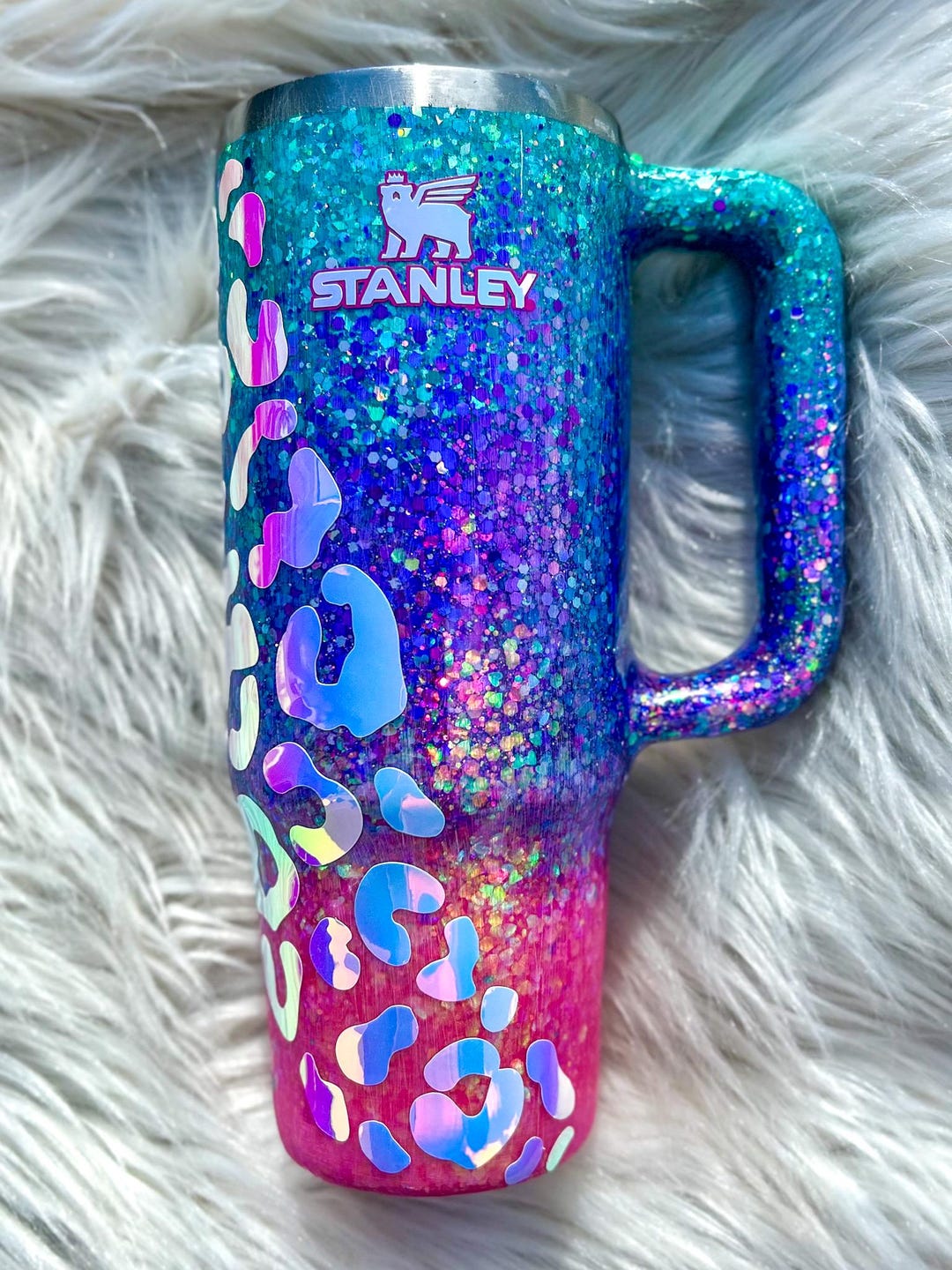 Purple Teal Pink Leopard Opal Glitter 40 Oz Glitter Tumbler With Handle ...