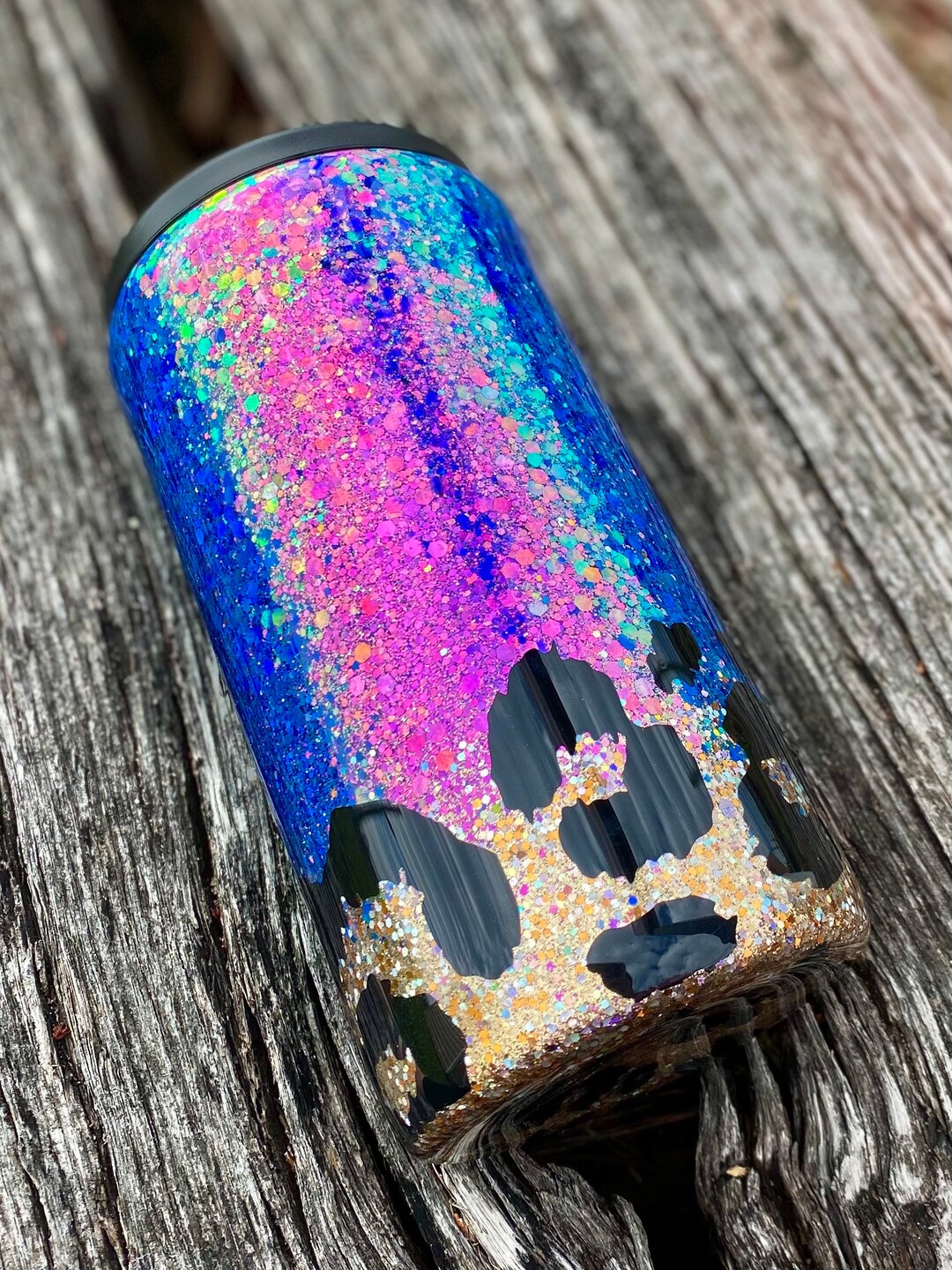 Purple + Gold Glitter Cheetah Can Cooler - Etsy