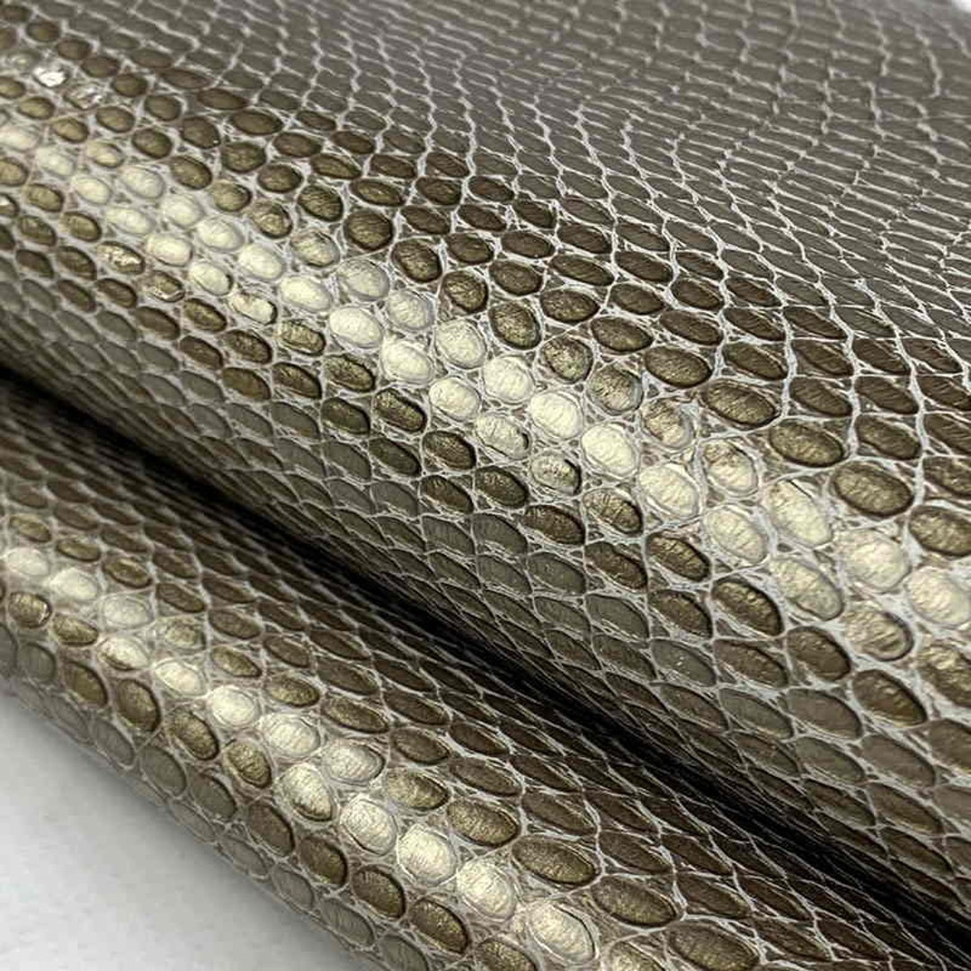 Bronze Glossy Snake Print Leather, Genuine Italian Calf Skin, Leather ...