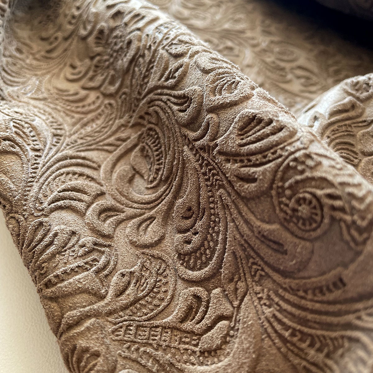 Taupe Floral Print Leather, Floral pattern leather, Stamped Leather ...