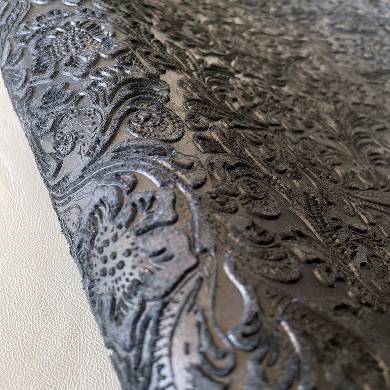 Black Floral Print Suede Leather Floral Pattern Leather - Etsy