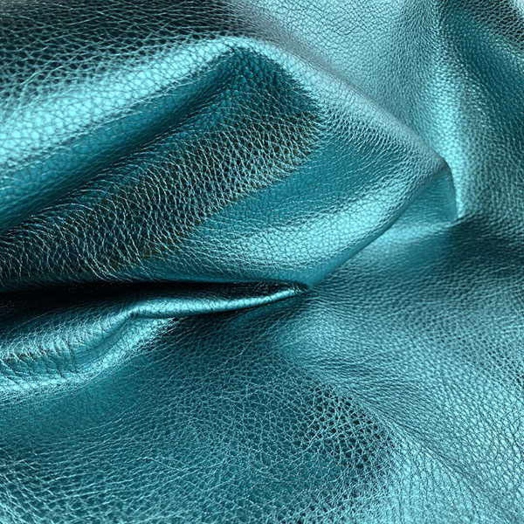 Turquoise Embossed Metallic Leather, Genuine Calf Skin, Italian Leather ...