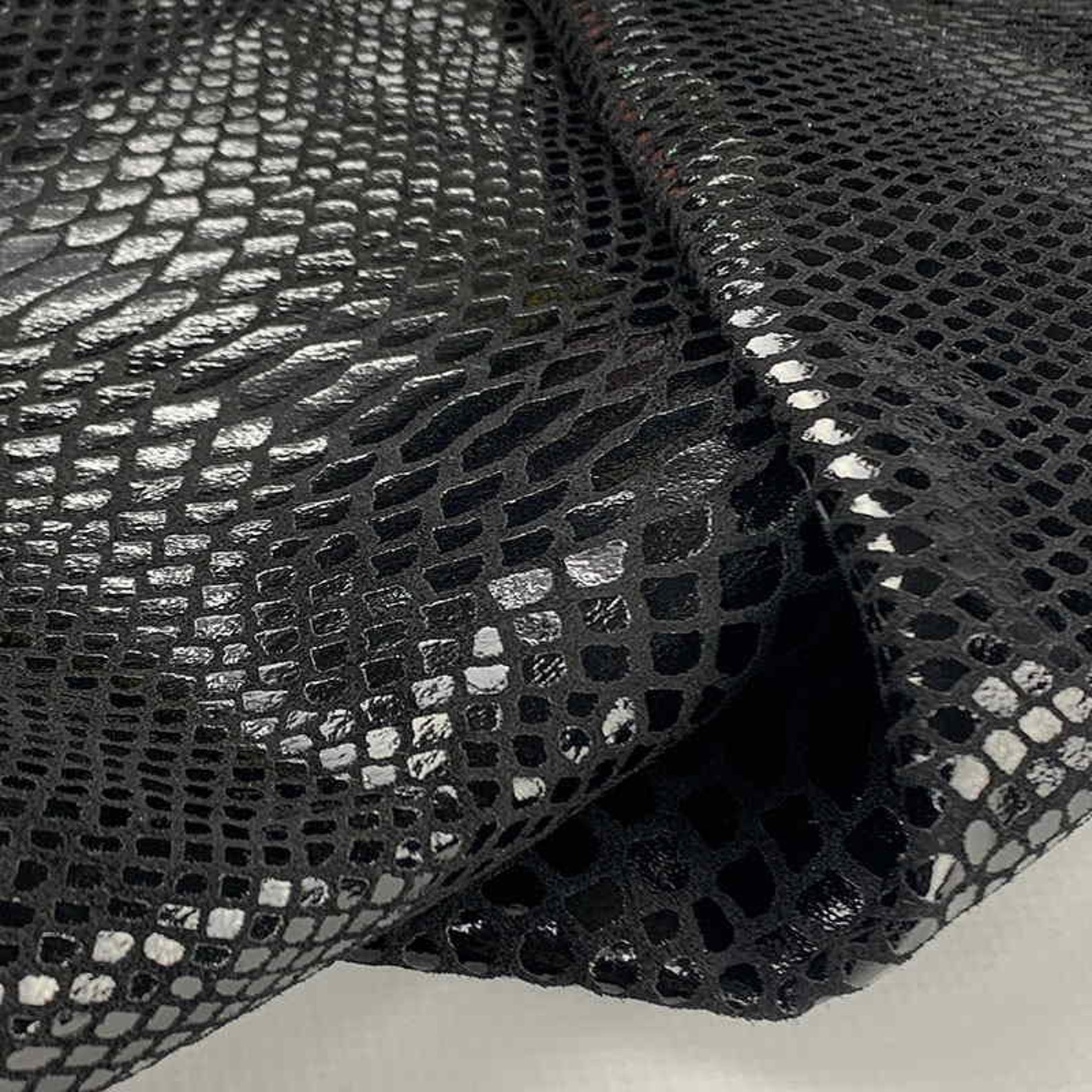Black Snake Print Film Leather Glossy Calf Suede for Leather - Etsy