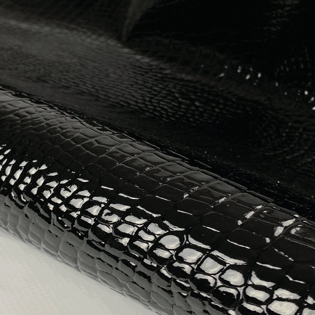 Black Glossy Croco print Leather,Leather hides, animal print, Italian ...