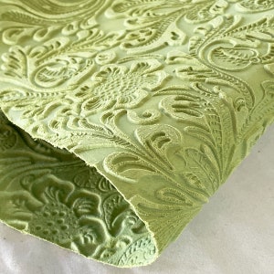 Lime Green Floral Print Leather, Floral Pattern Calf Skin for Bag ...