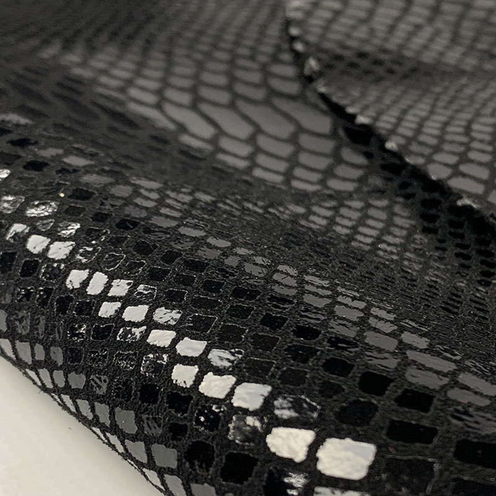 Black Snake Print Film Leather Glossy calf suede for leather | Etsy