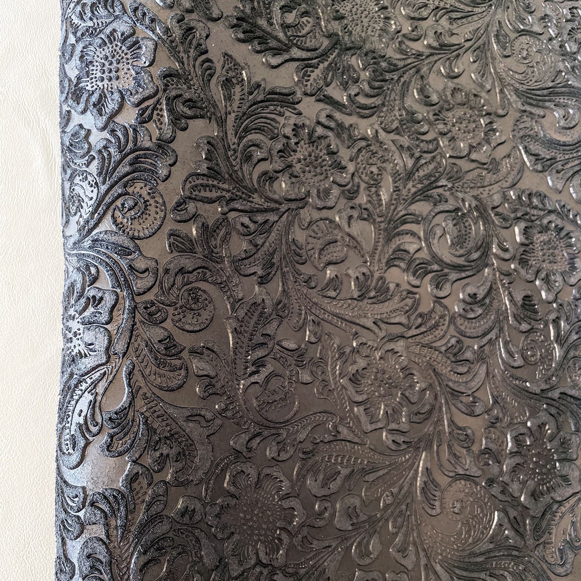 Black Floral Print Suede Leather Floral Pattern Leather - Etsy