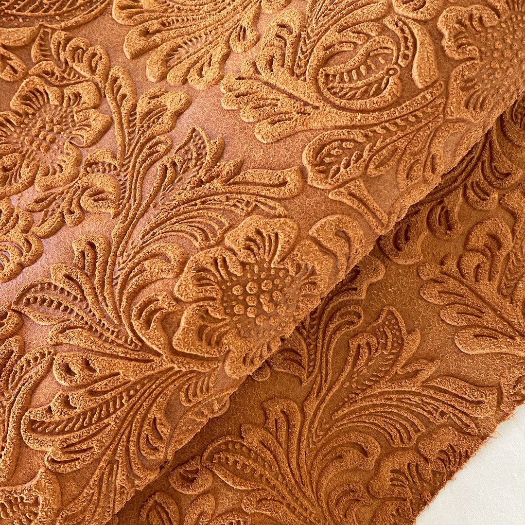 Tabba Brown Floral Print Leather, Floral Pattern Split Calf Skin for ...