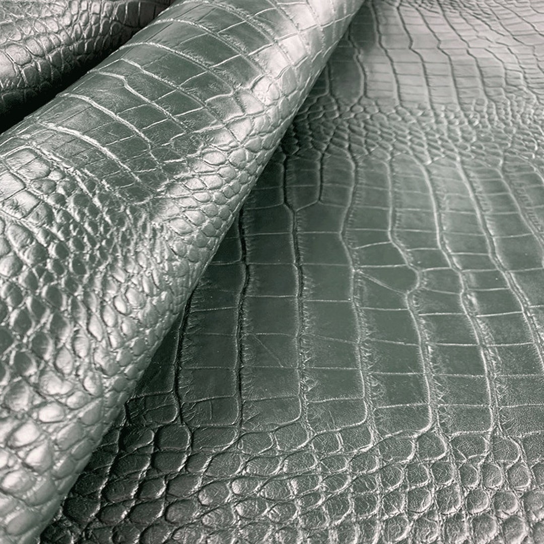 Green Grey Croco Print Leather, Crocodile Print, Exotic Prints, Genuine ...