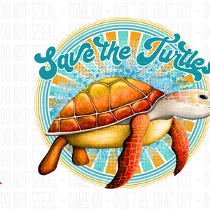 Save the Turtles Retro Orange Teal Sublimation/printable Design Instant ...