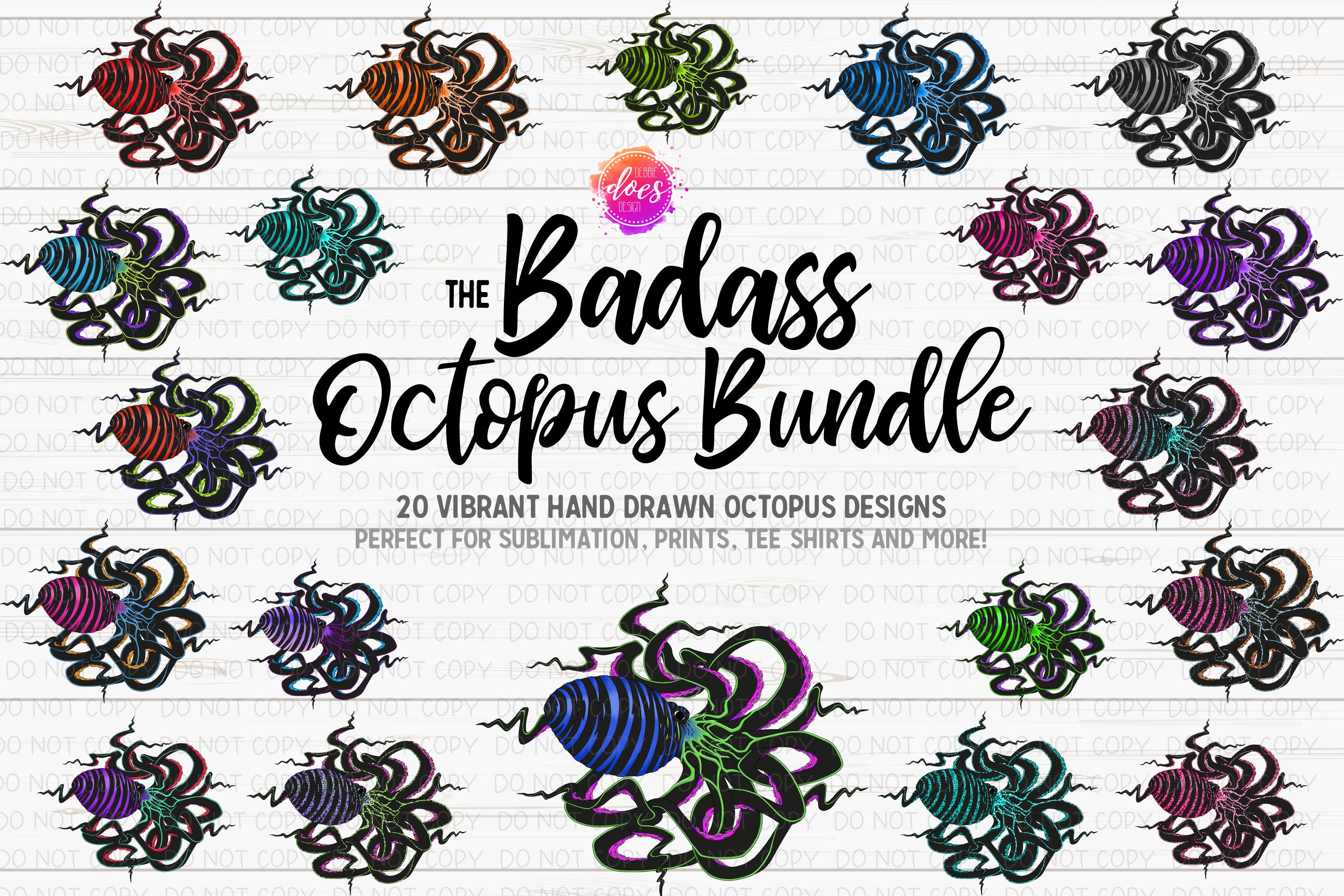 The Badass Hand Drawn Octopus Bundle 20 Designs - Etsy