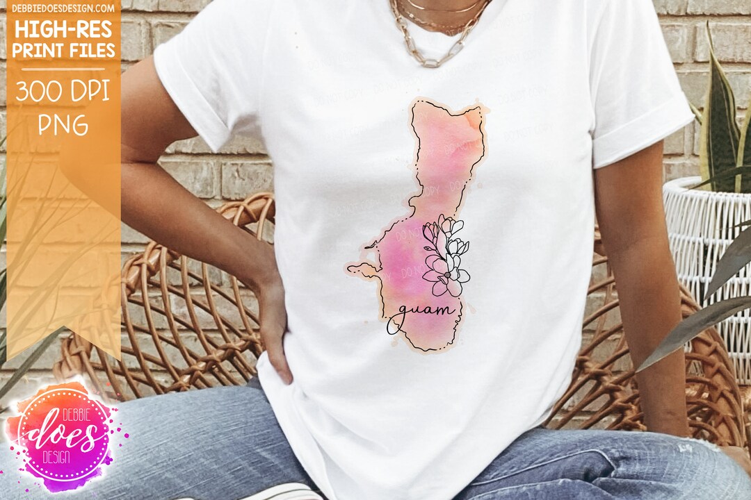 Pink Watercolor Floral Line State Guam Sublimation/printable Design ...