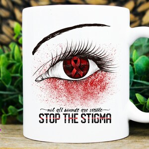 Red Stop the Stigma Mental Health Awareness Ribbon Eye Printable ...