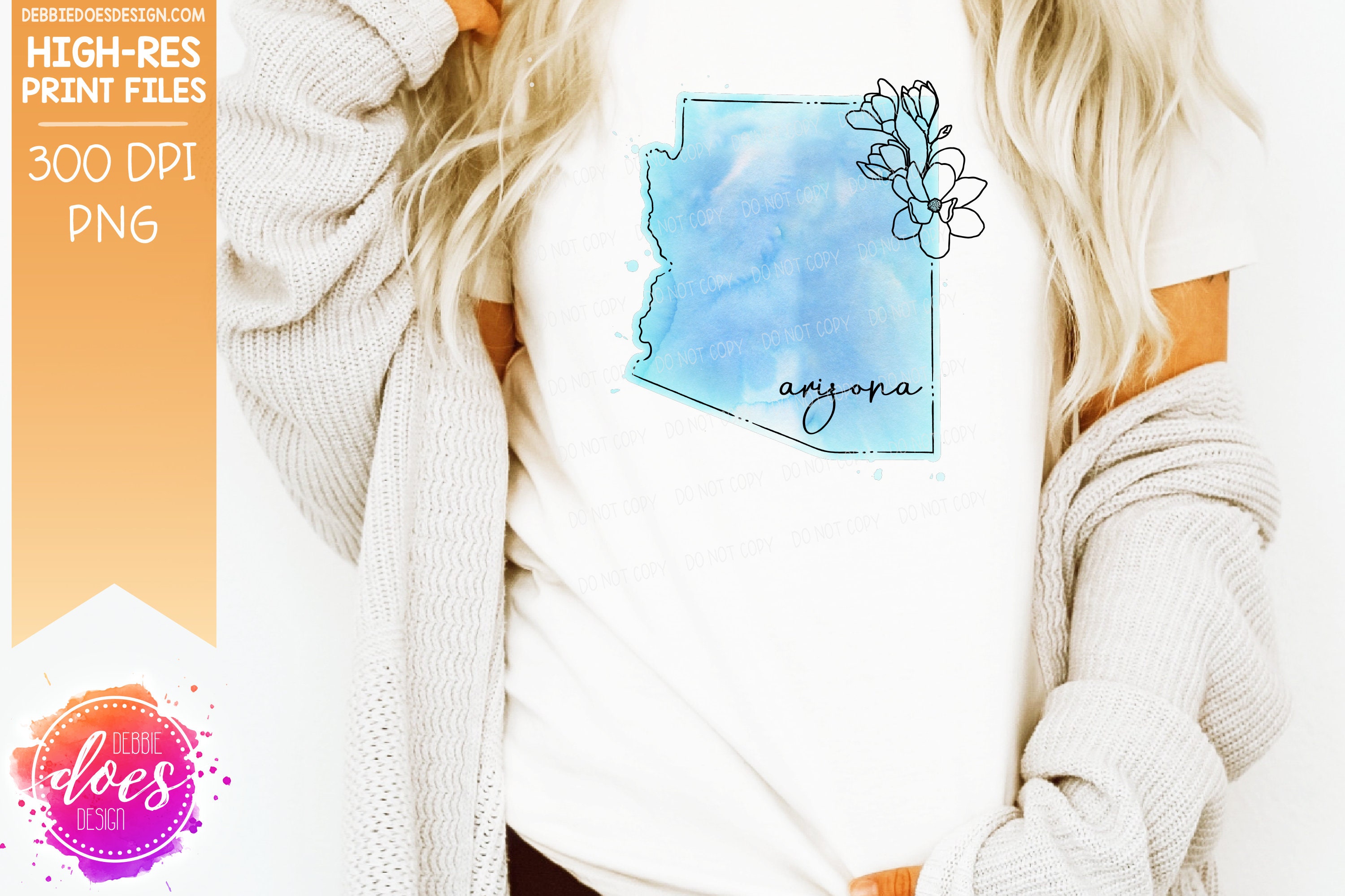 Blue Watercolor Floral Line State Arizona - Etsy