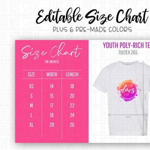 Tultex 265 Editable Size Chart 6 Colored PNG Files - Etsy