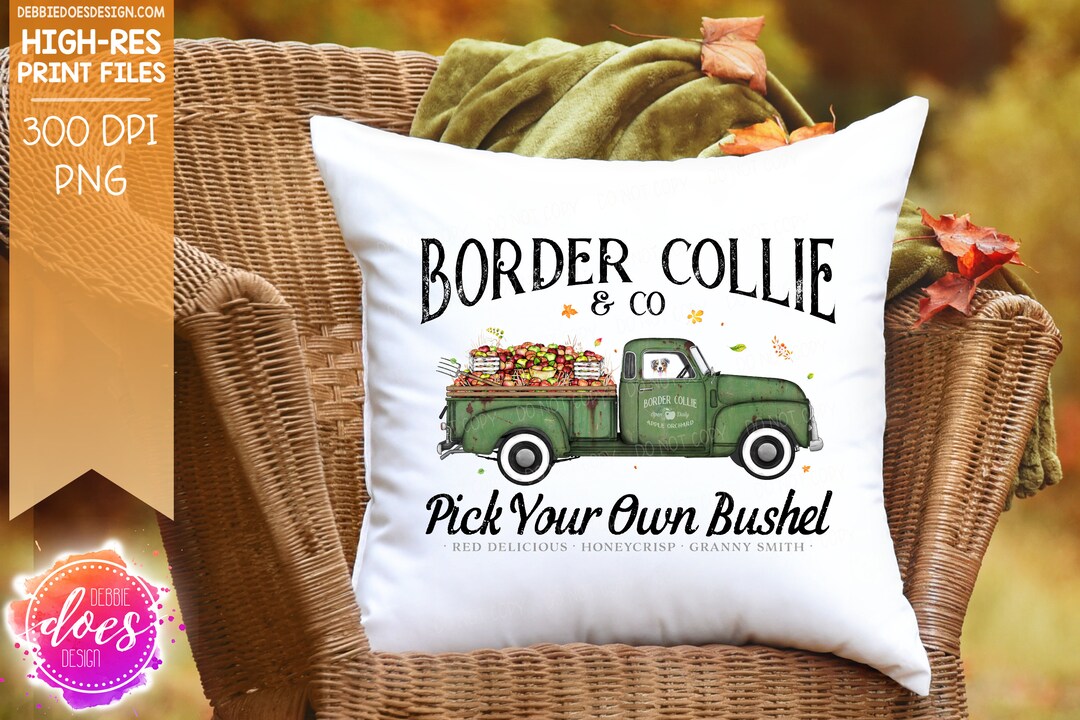 Border Collie Blue Merle Dog Apple Bushel Truck Sublimation/printable ...