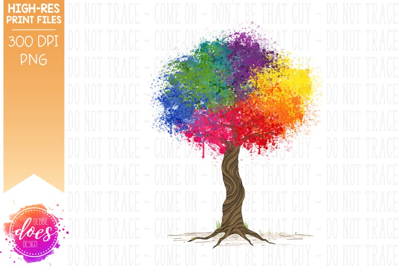 Rainbow Paint Splatter Tree Sublimation/printable Design | Etsy