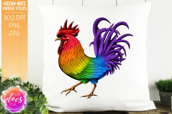 Rainbow Hand Drawn Rooster/Chicken Printable/Sublimation | Etsy
