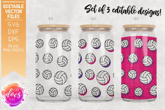 Volleyball Print Glass Can Tumbler Designs Set of 3 | Etsy
