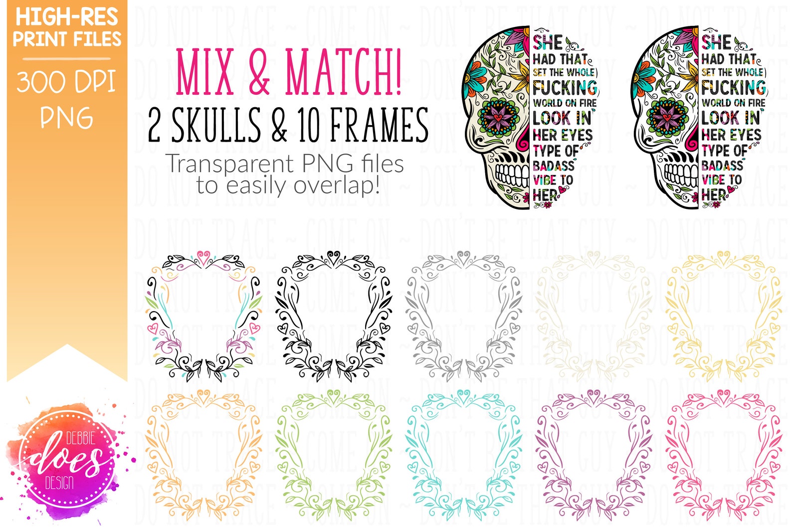 Badass Vibe to Her Sugar Skull & Frame Set | Etsy