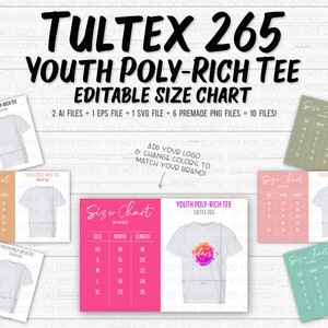 Tultex 265 Editable Size Chart 6 Colored PNG Files - Etsy