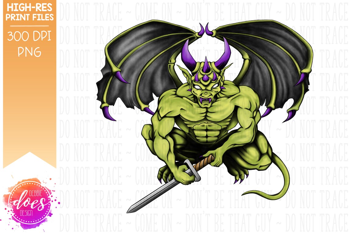 Hand Drawn Gargoyle Olive & Purple Sublimation/Printable | Etsy
