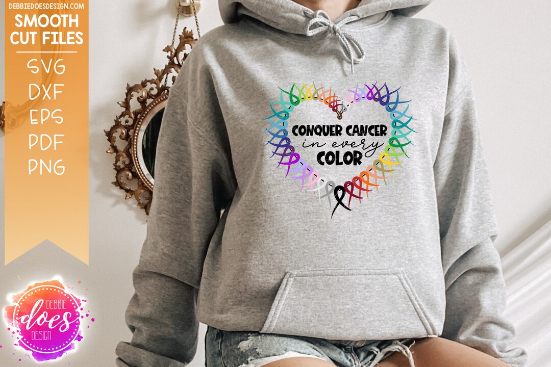 Conquer Cancer in Every Color/colour Awareness Ribbon Heart SVG File ...