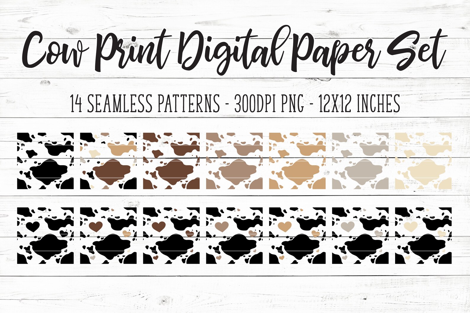 Cow Print Digital Paper/seamless Pattern Set Naturals - Etsy