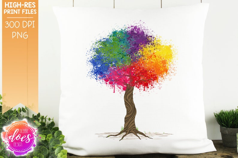 Rainbow Paint Splatter Tree Sublimation/printable Design | Etsy