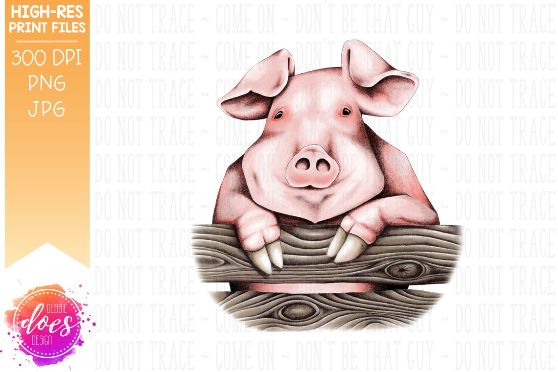 Cute Hand Drawn Pig on Fence B Hand Drawn Pig Print - Etsy