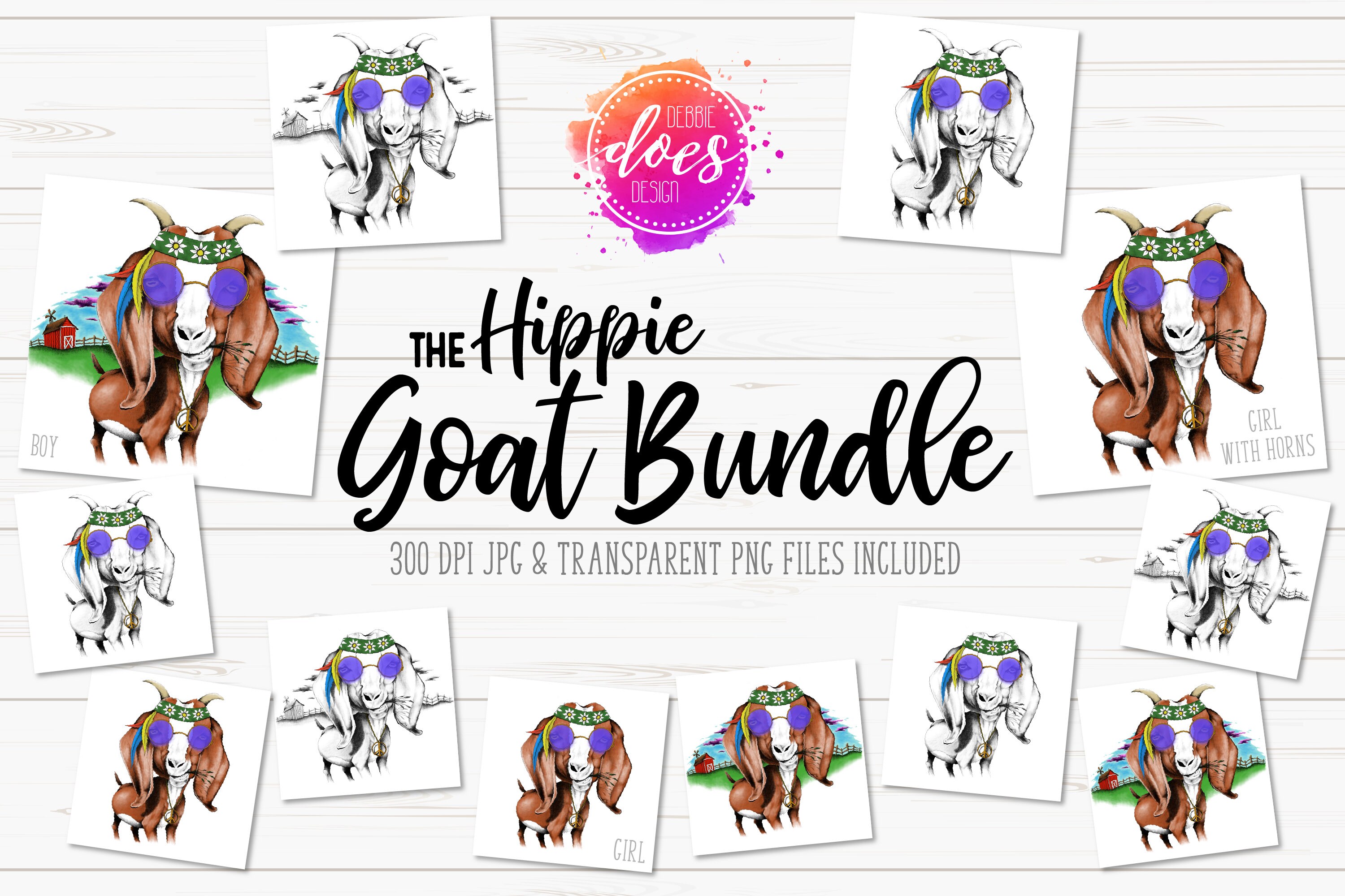 The Hippie Goat Bundle Hand Drawn Goat Instant Download | Etsy