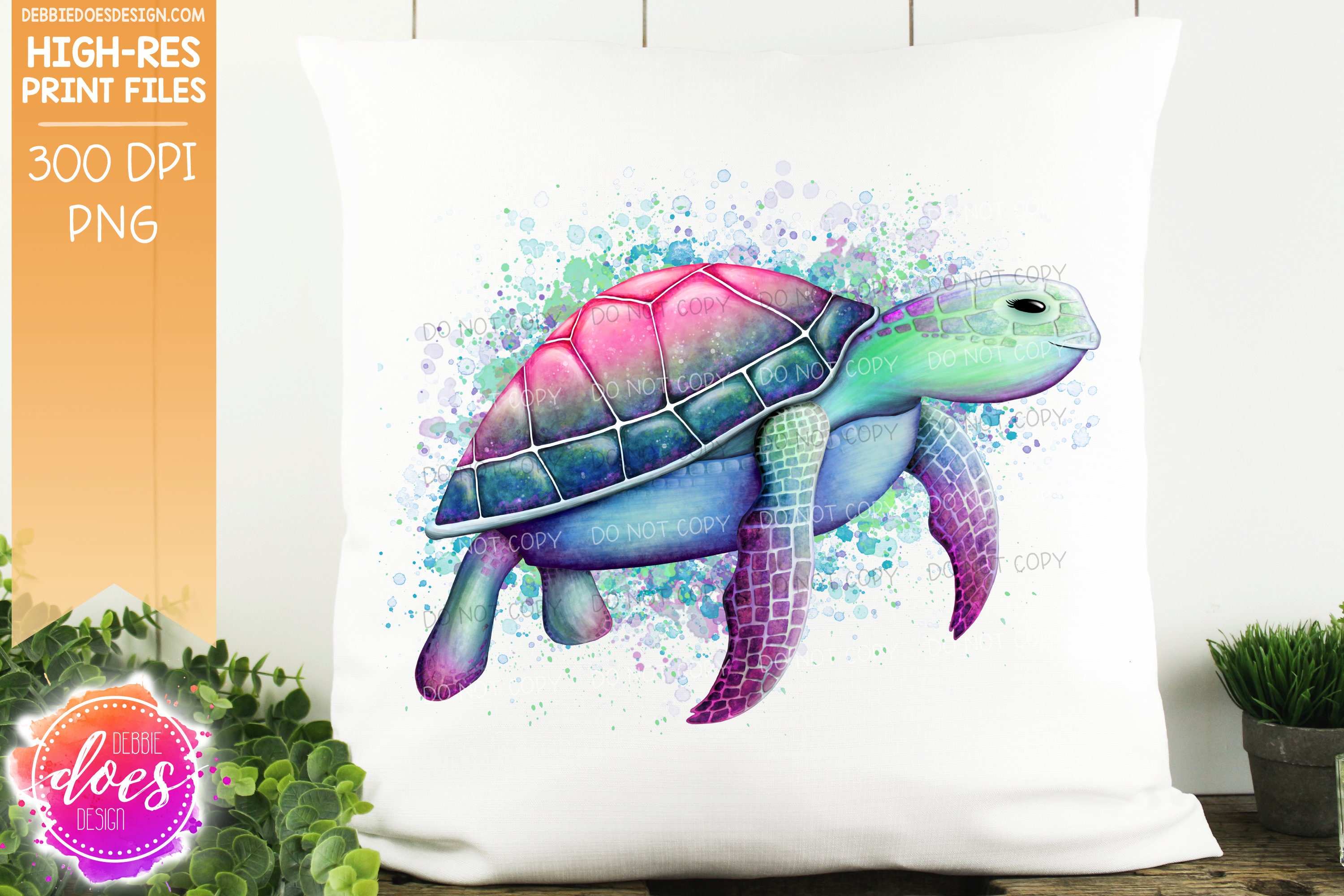 Hand Drawn Sea Turtle Pink Purple 2 Versions | Etsy