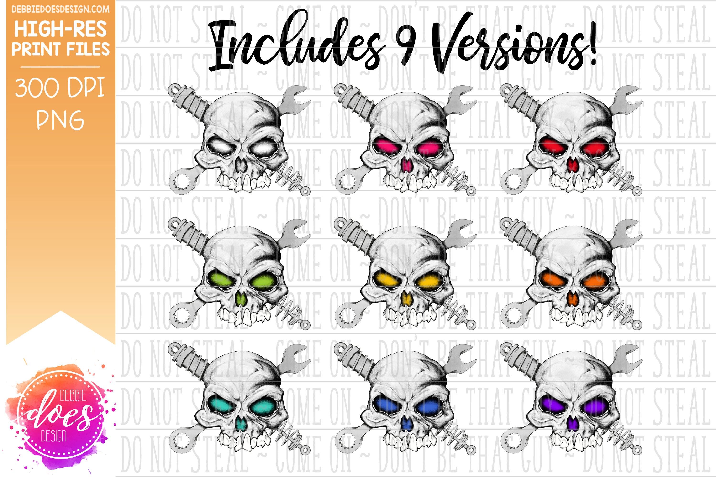 Hand Drawn Shock & Wrench Skull Bundle Includes 9 Skulls - Etsy