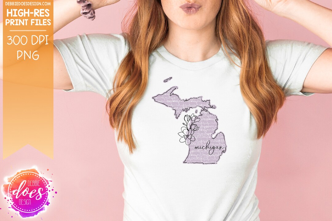 Lavender Script Floral Line State Michigan - Etsy