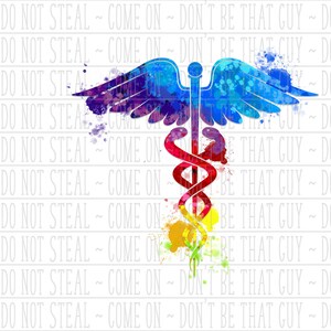 Watercolor Rainbow Medical Caduceus Sublimation Print Printable ...